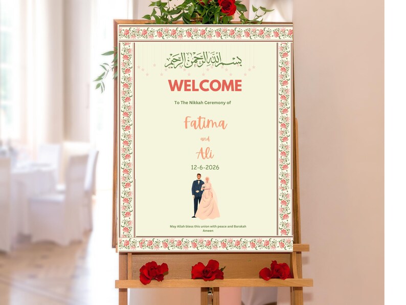 Editable Nikkah Welcome Sign Template | Islamic Wedding Welcome Board ...