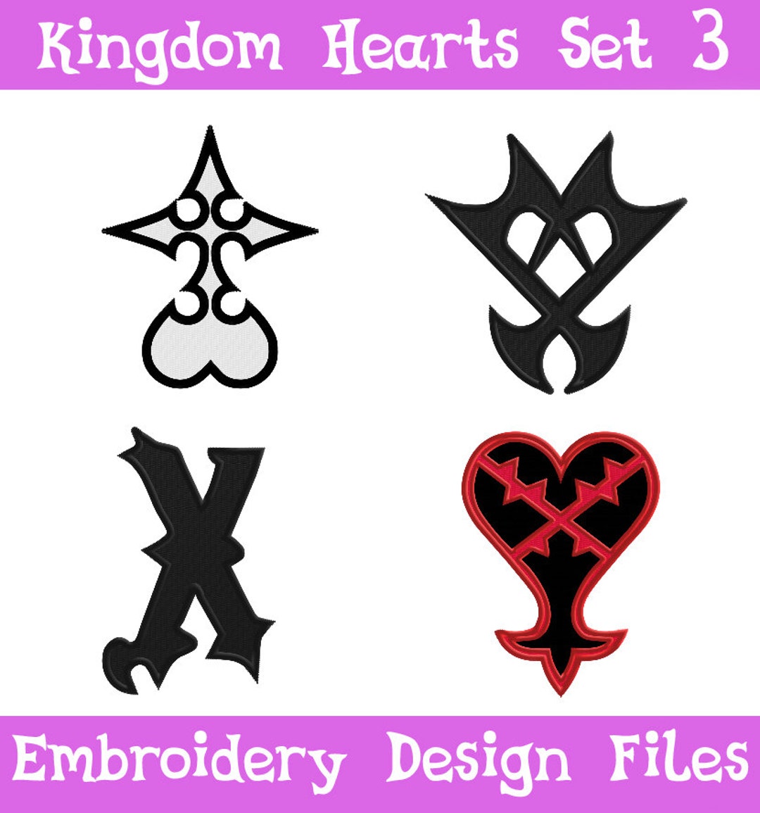 PES FILES: Kingdom Hearts Symbol Set 3 - Embroidery Machine Design File ...