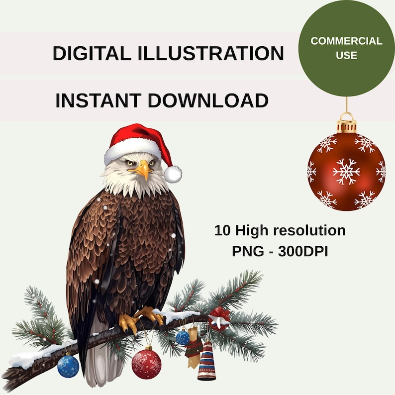 Christmas Eagle Clipart PNG Bundle: Holiday T-shirt & Mug Designs ...