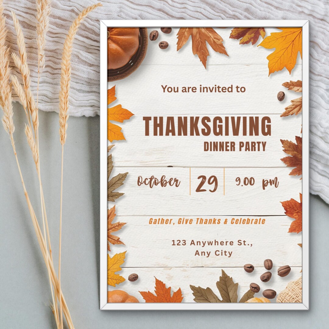 Editable Dinner Thanksgiving Invitation, Autumn Harvest Party Invite ...
