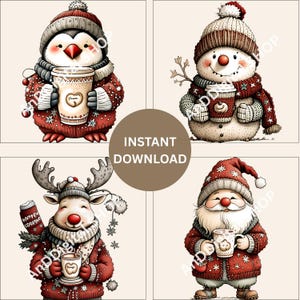 Winter Animals Hot Chocolate Clipart Bundle: Santa, Penguin, Snowman ...