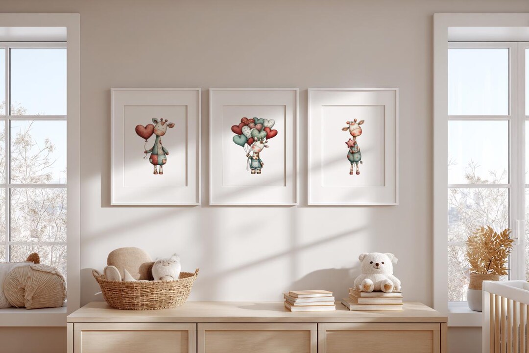Giraffe Nursery Art Triptych | Neutral Animal Prints (instant Download ...