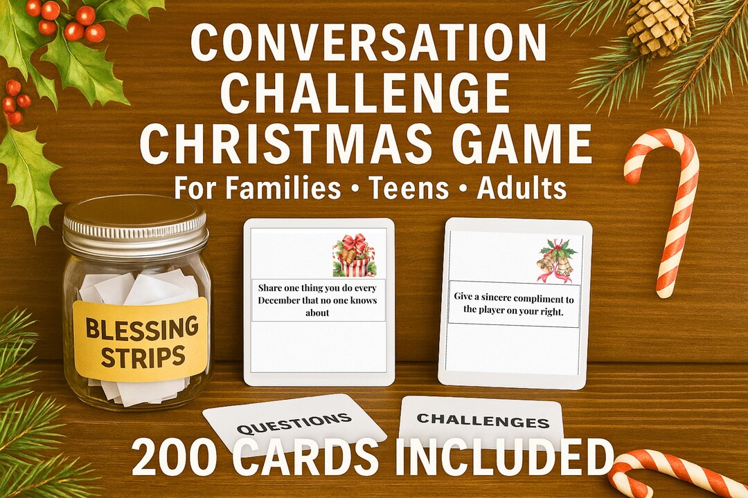 Christmas Conversation & Challenge Game • 200 Cards • Family Party Game ...