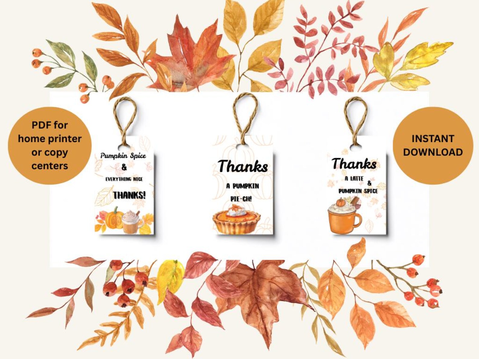 Thanksgiving Thank You Tags: Fall Party Favor Labels (PDF Printable) - Etsy