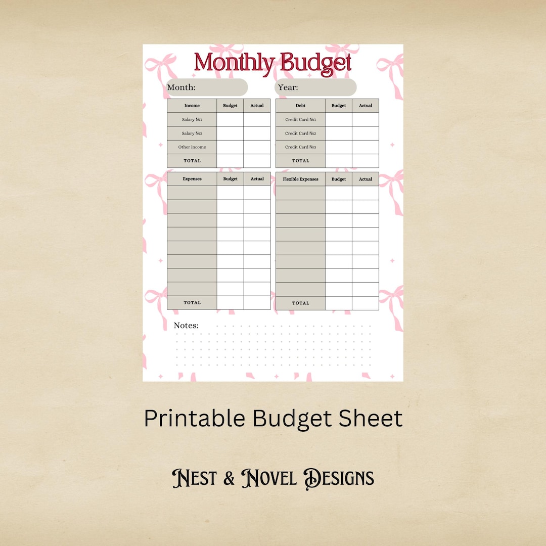 Cute Printable Budget Worksheet - Etsy