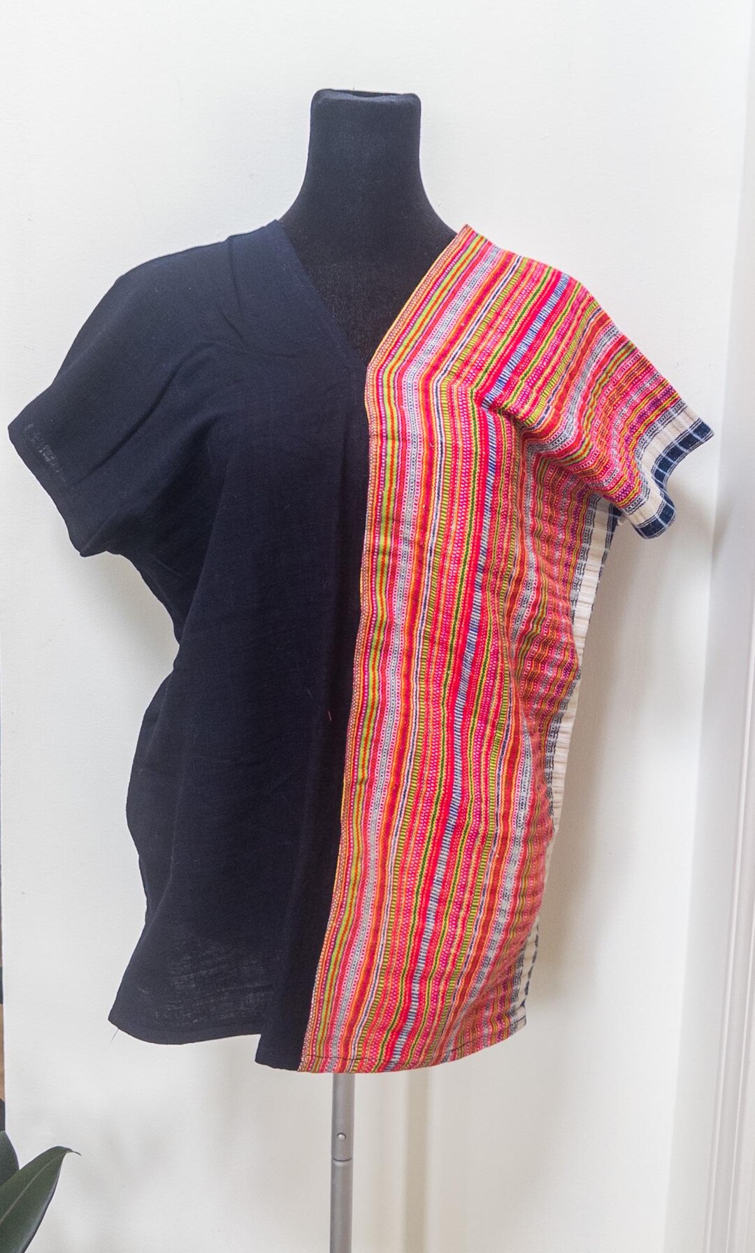 Handwoven Hmong Hemp Tunic: Boho Festival Top, Half Black & Hill Tribe ...
