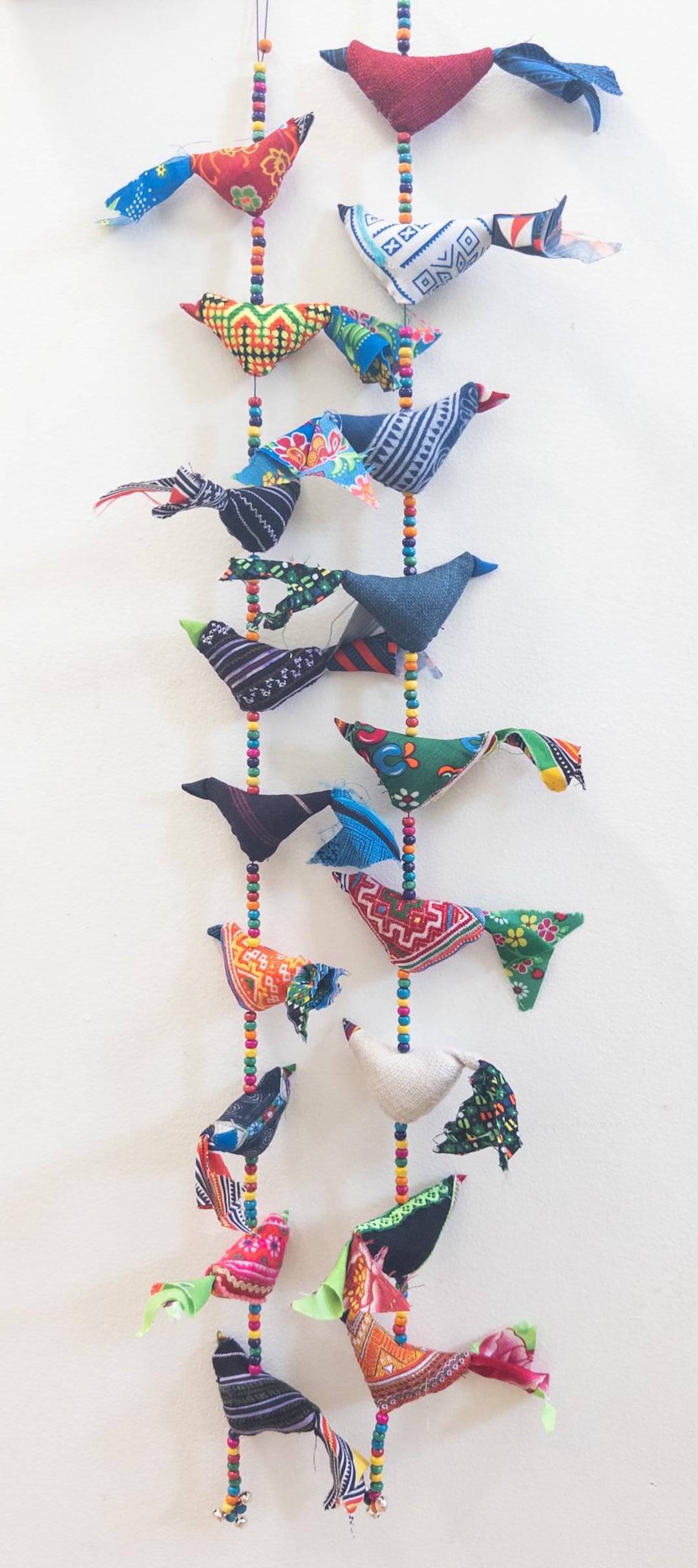 Embroidered Bird Garland: Handmade Hmong Boho Decor, 30 Inch Fabric ...