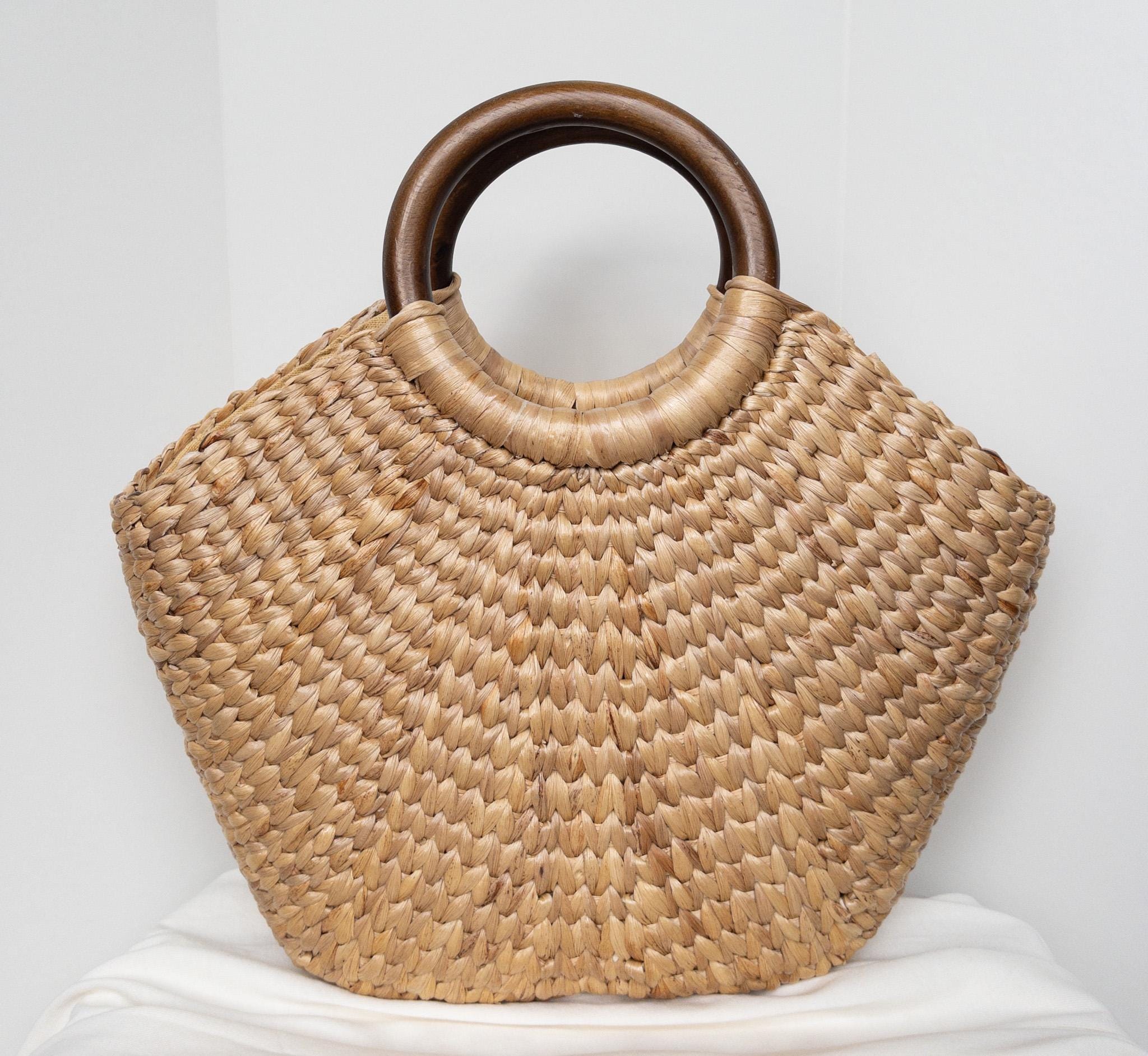 Woven Water Grass Wicker Top Handle Bag: Handmade Boho Purse - Etsy