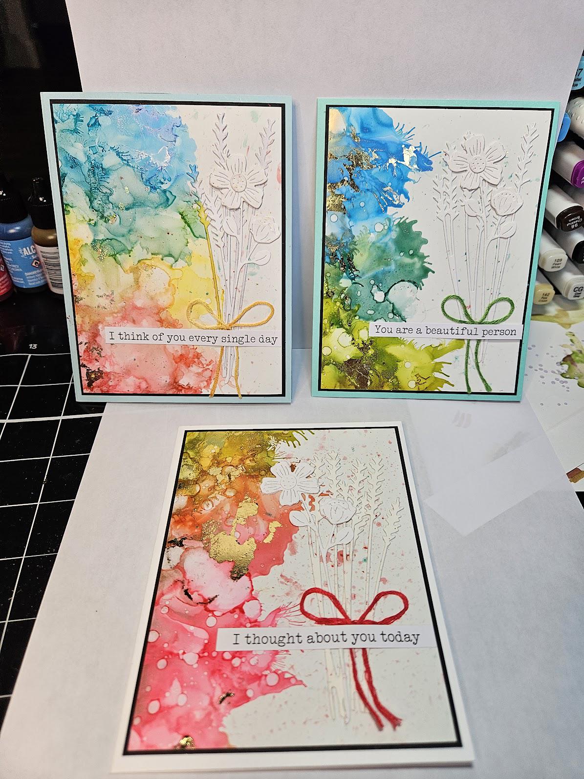 Handmade Card SET OF THREE Alcohol Ink "thinking of You" Cards ...
