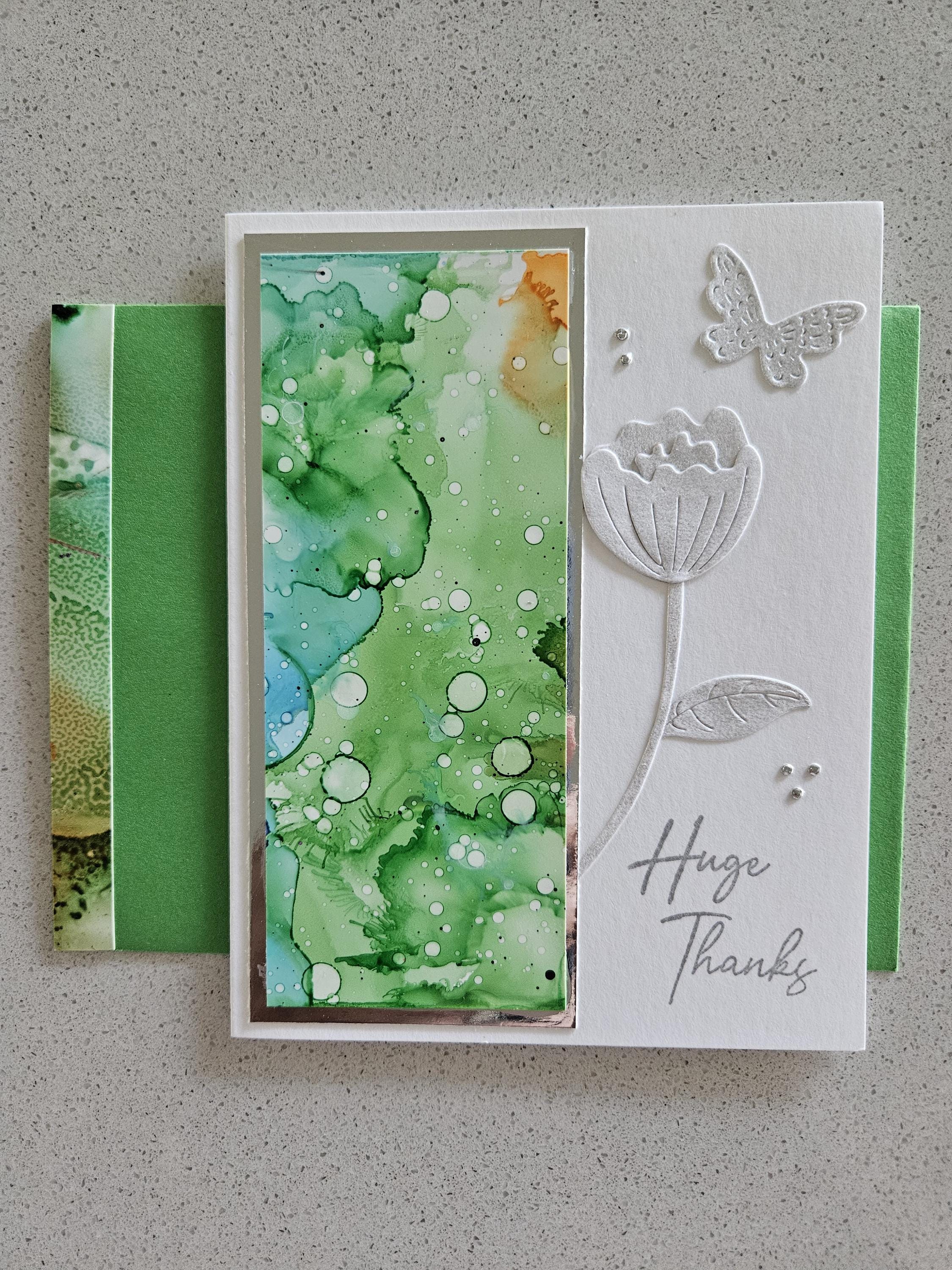 Handmade Alcohol Ink Thank You Cards: Silver Flowers, Butterflies - Set ...