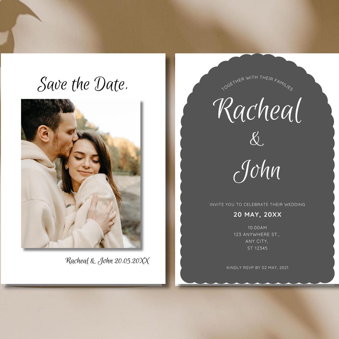 Arch Shape Wedding Invitation Template – Unique Modern Design, Editable ...
