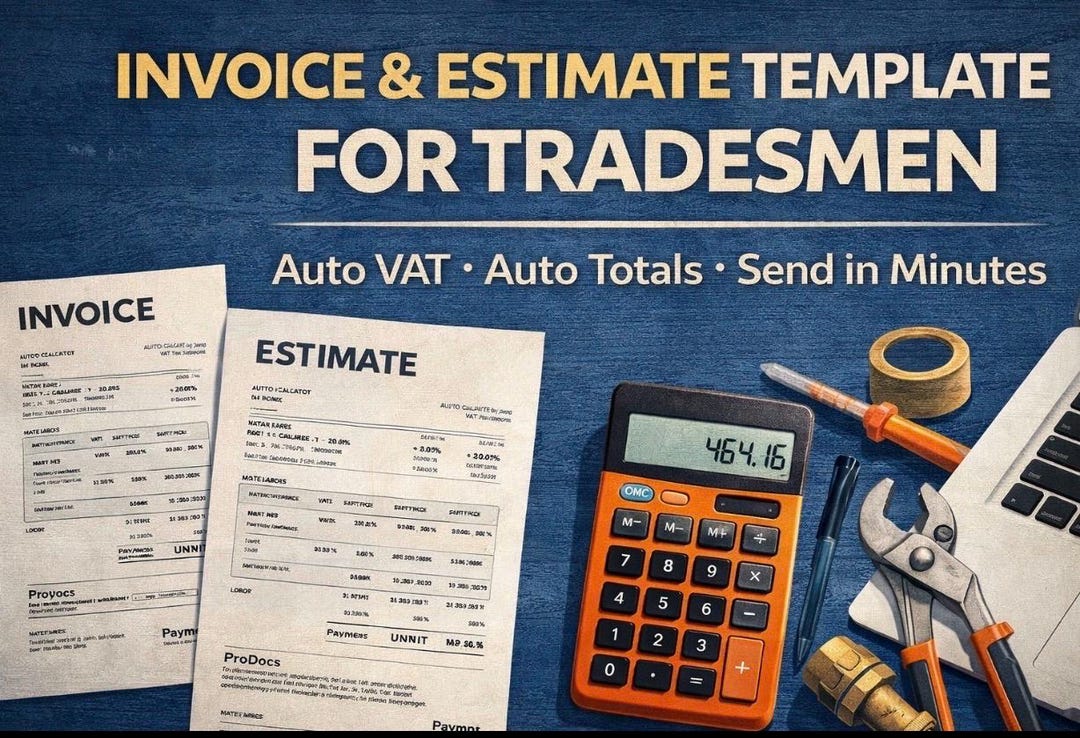 Tradesman Invoice and Estimate Template | Auto VAT and Totals | Google ...