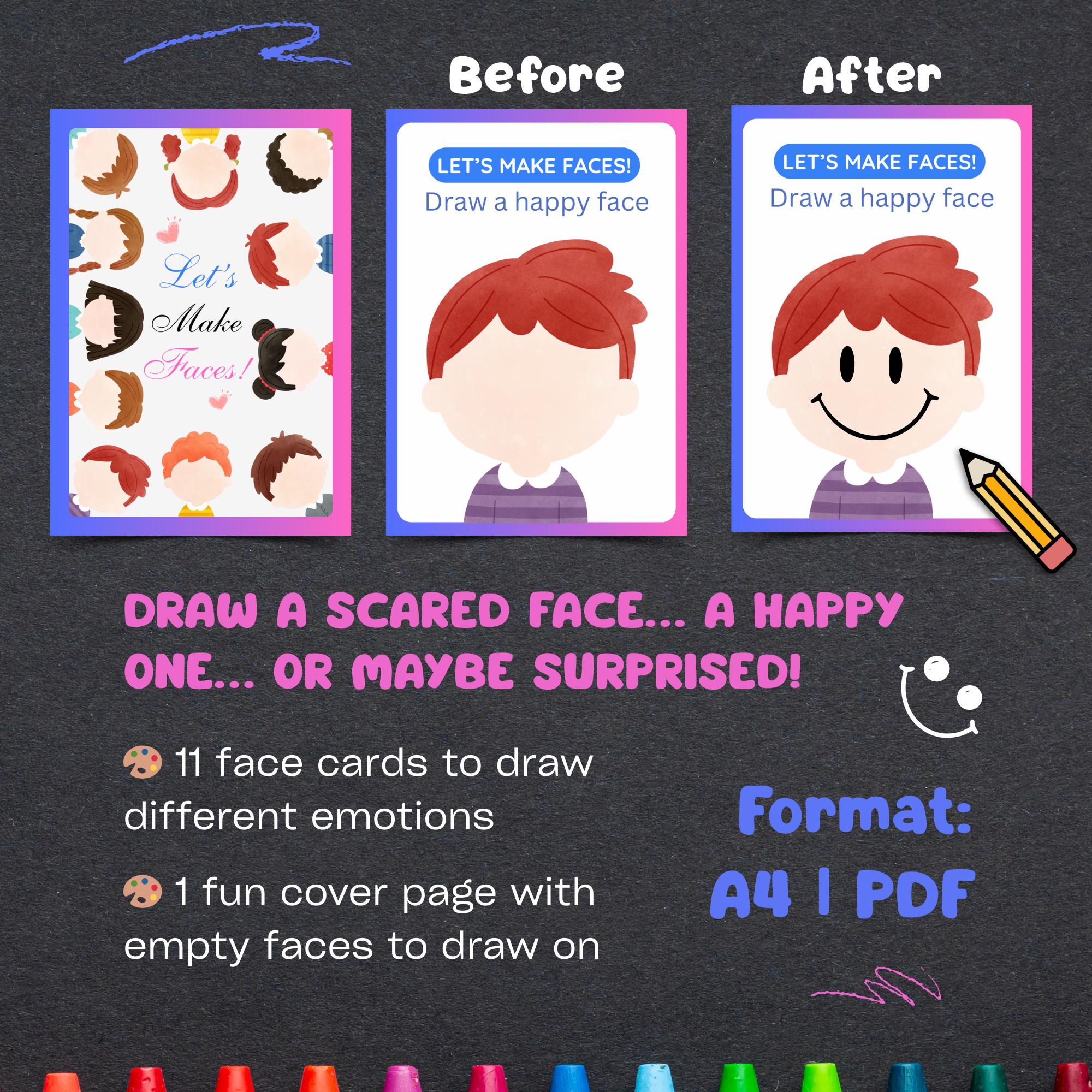 Emotions Drawing Cards | Printable Emotion Faces for Kids | Feelings ...