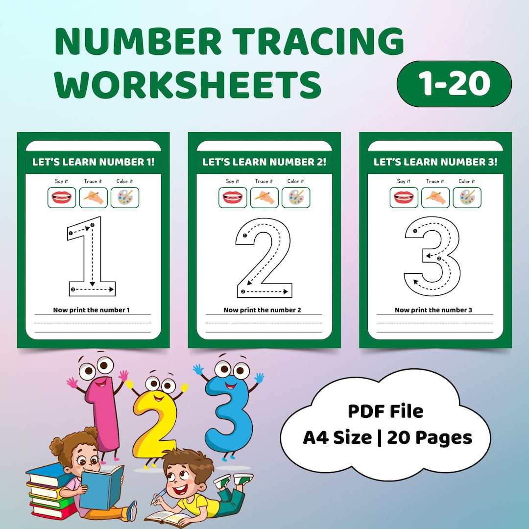 Number Tracing Worksheets 1–20 | Learn, Trace Color Numbers | A4 PDF ...