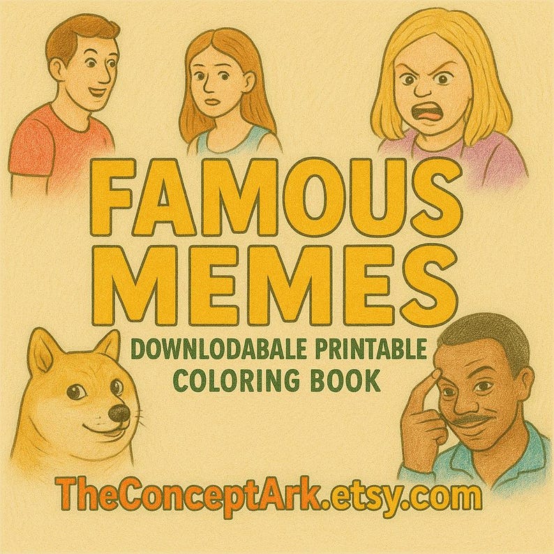 FAMOUS MEMES Coloring Book 12pg - Downloadable Printable - Etsy