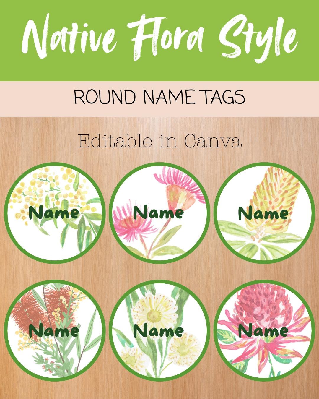 Editable Native Flora Round Name Labels for Classroom | Printable Desk ...