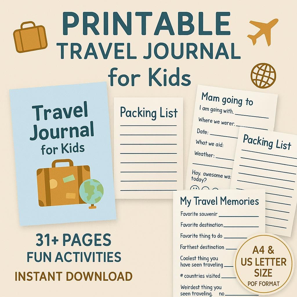 Kids Travel Journal: Printable Vacation Diary & Activity Book (PDF ...