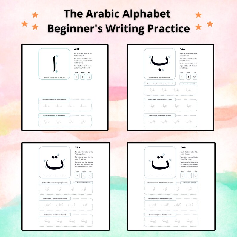 Arabic Alphabet Writing Workbook: A-Z Practice for Beginners (PDF ...