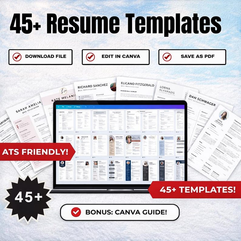 45 Canva Resume Templates Bundle, Minimalist CV Design (digital ...