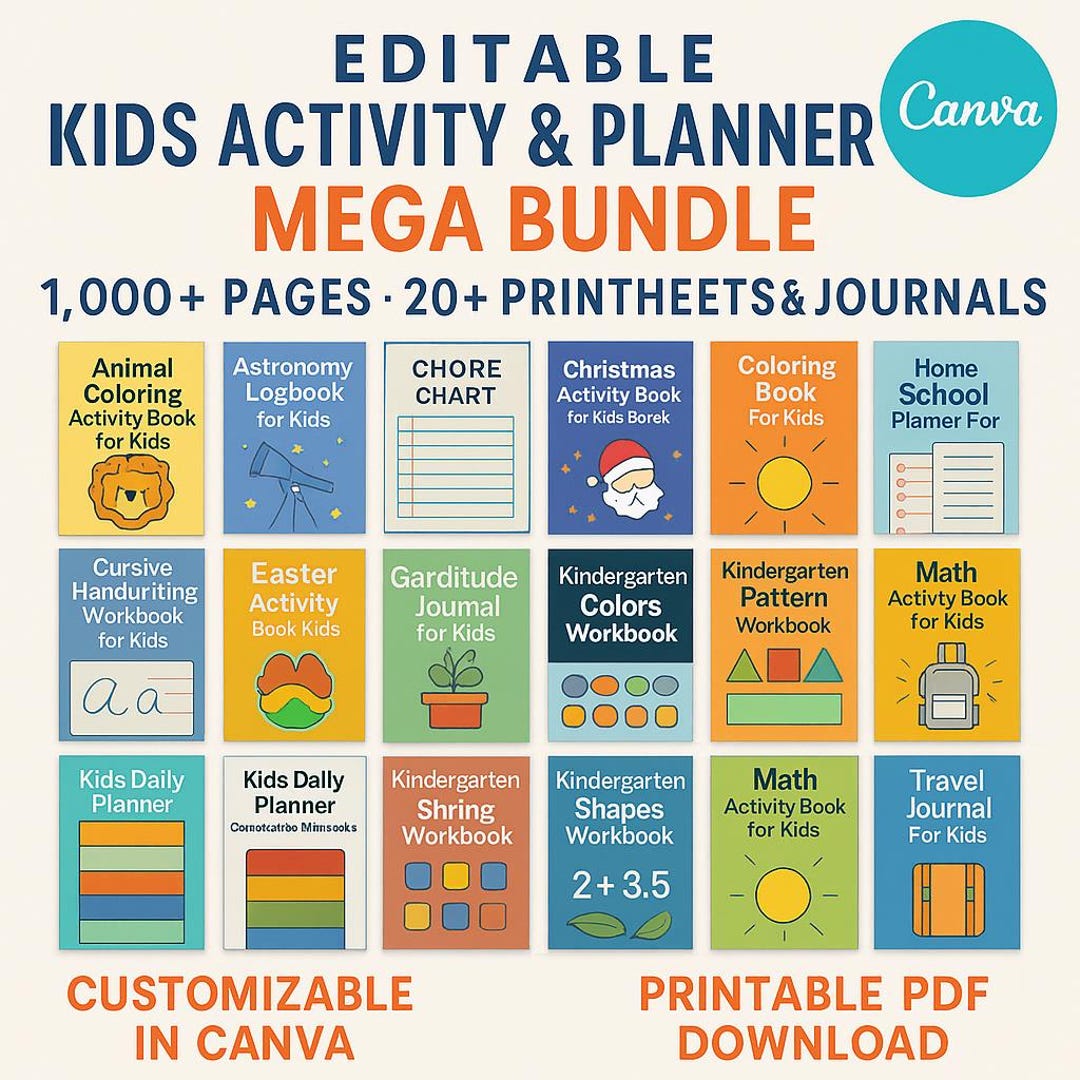 Kids Activity Planner Bundle: 20 Printable Learning Activities (ages 4 ...