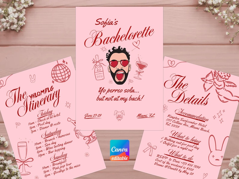 Bad Bunny Bachelorette Invitation & Itinerary: for Your Fiesta Latina ...
