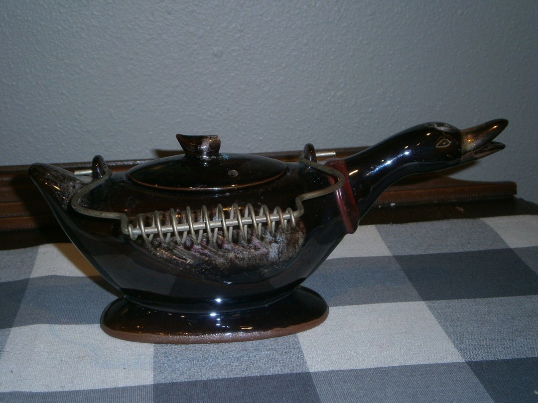 Vintage Redware Teapot Japan Duck Goose - Etsy