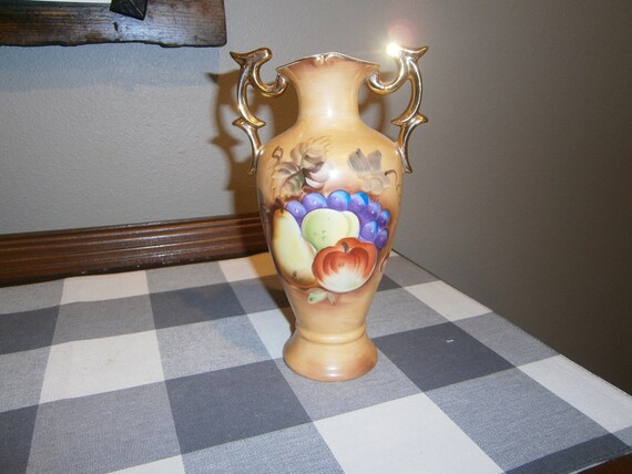 Vintage Lefton Vase Fruit and Gold - Etsy
