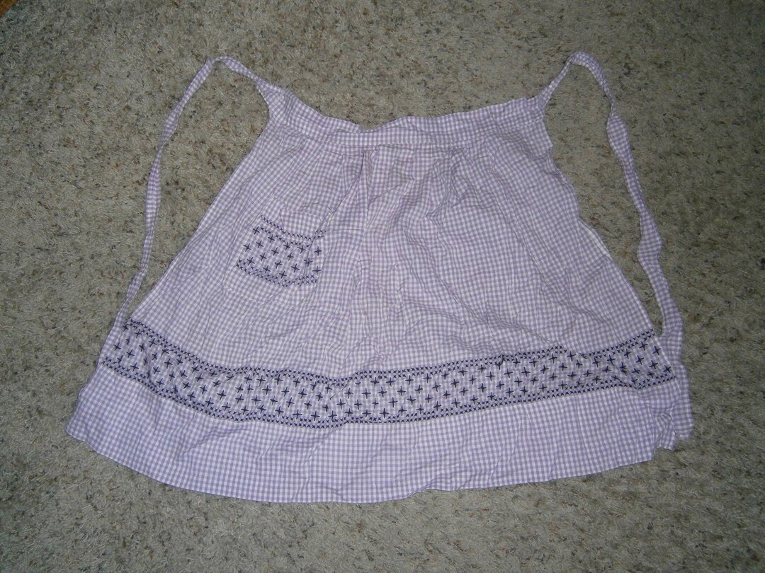 Vintage Gingham Check Chicken Scratch Apron Purple and White - Etsy