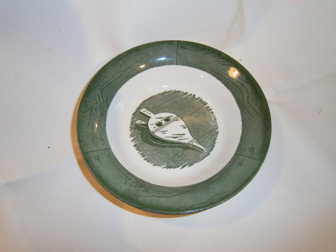 Vintage Green and White Transferware Berry Bowl - Etsy