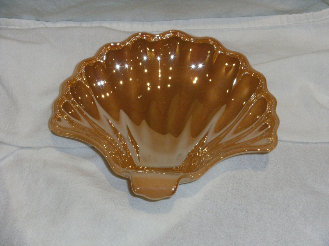 Vintage Peach Lustre Clam Shell Dish - Etsy
