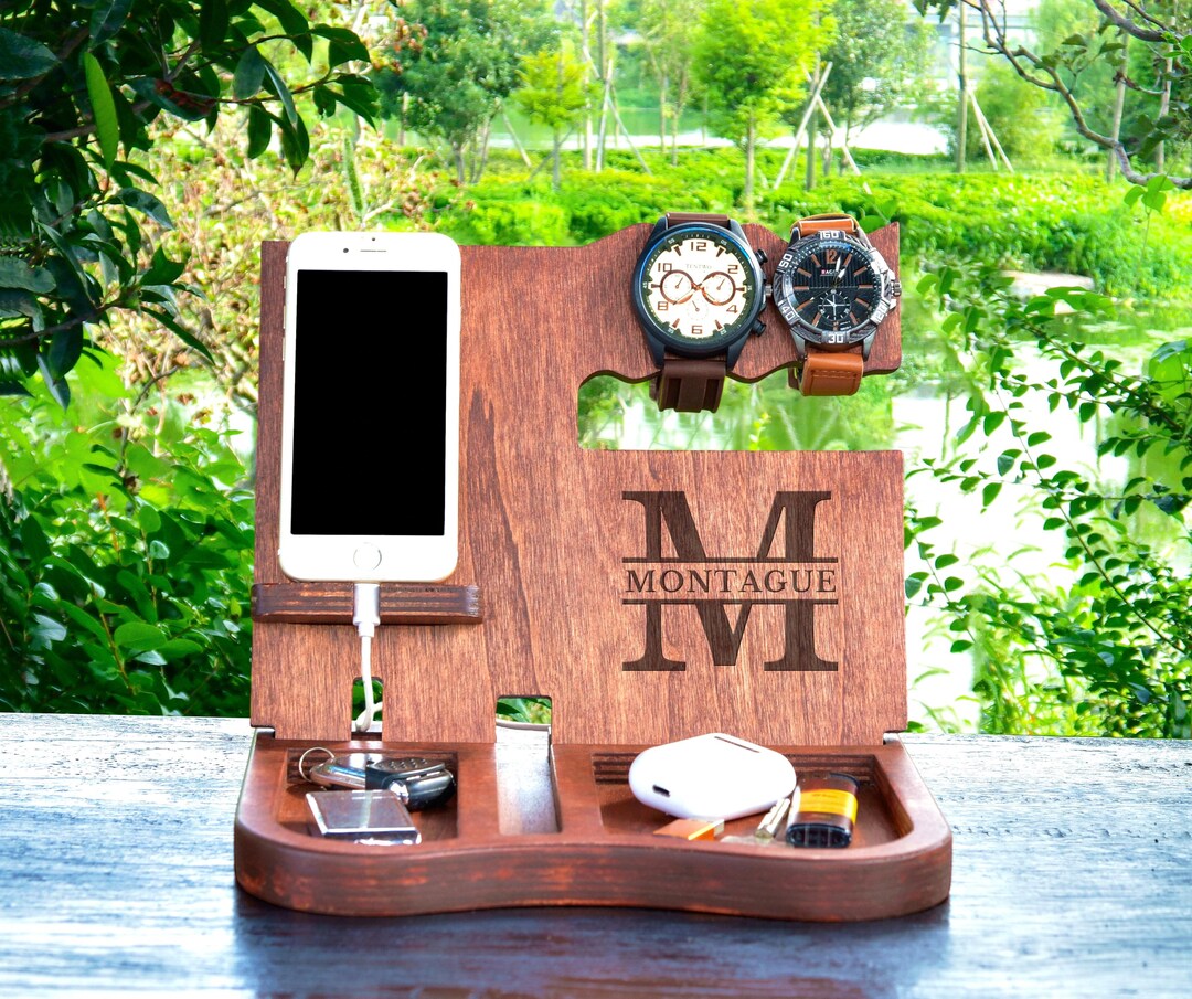 Personalized Wood Docking Station Desk Organizer: Custom Charging ...