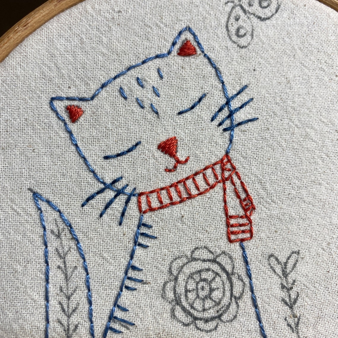 Hand Embroidery Pattern Folk Kitten Cat Pdf - Etsy