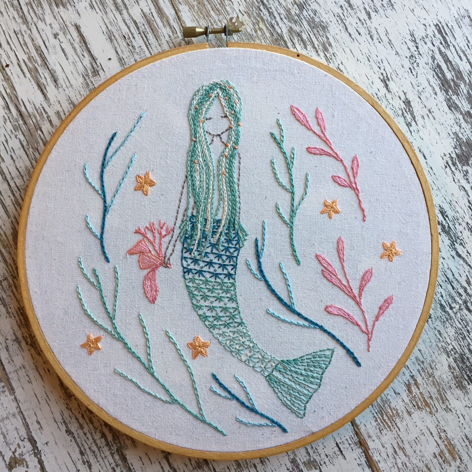 Mermaid garden hand embroidery pattern PDF | Etsy