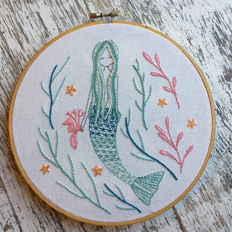 Mermaid garden hand embroidery pattern PDF | Etsy