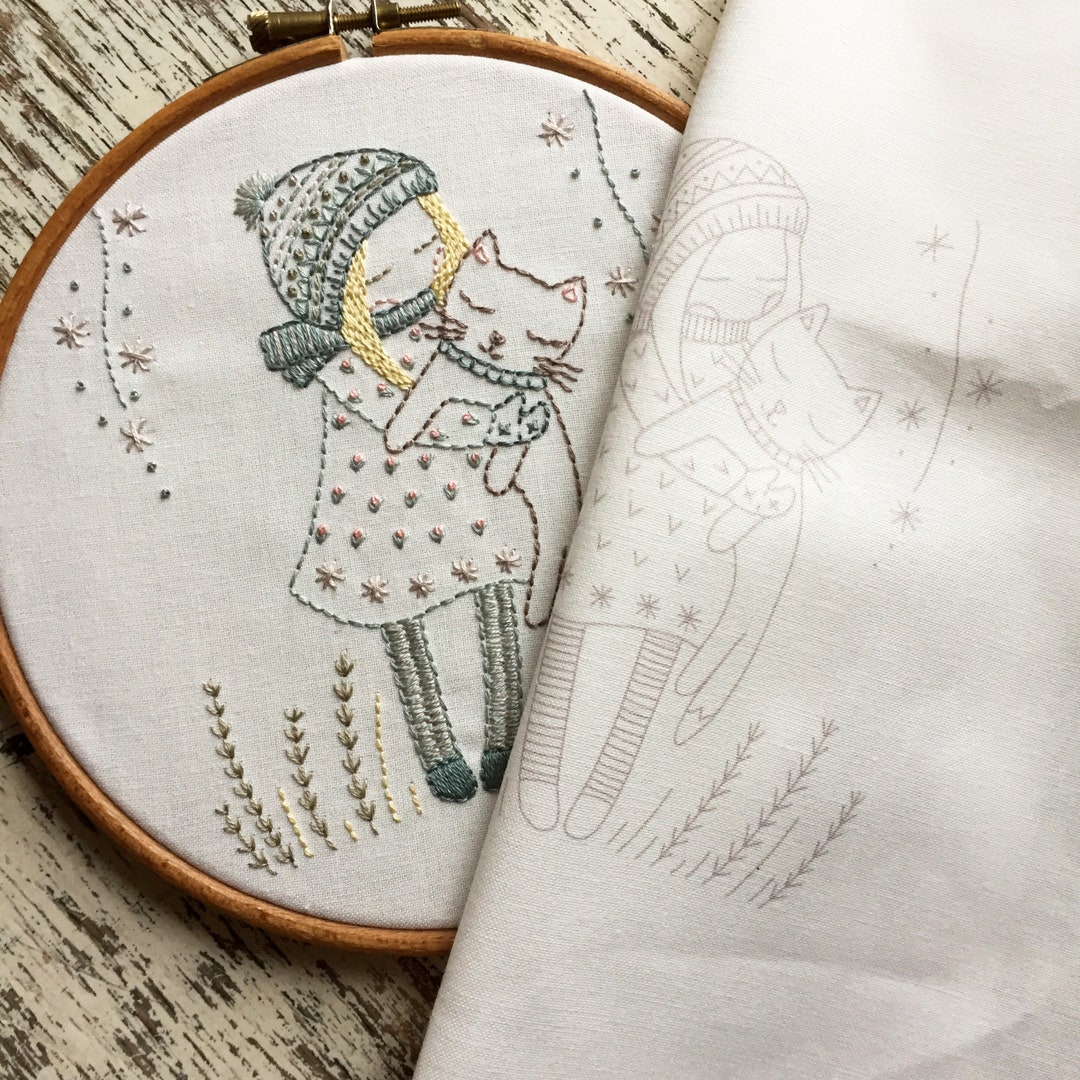 Printed Fabric Panel for Embroidery Kitty - Etsy