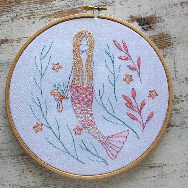 Mermaid garden hand embroidery pattern PDF | Etsy