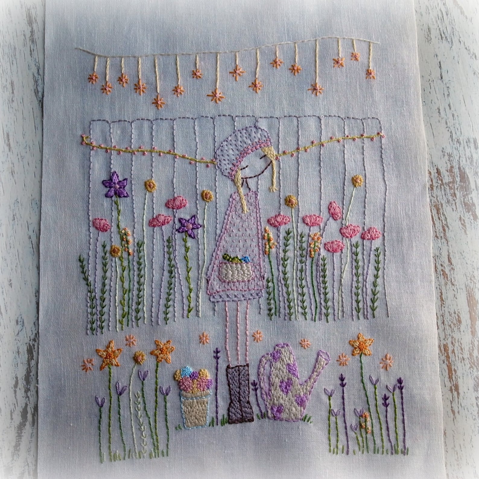 Flower Gardener Embroidery Panel | Etsy