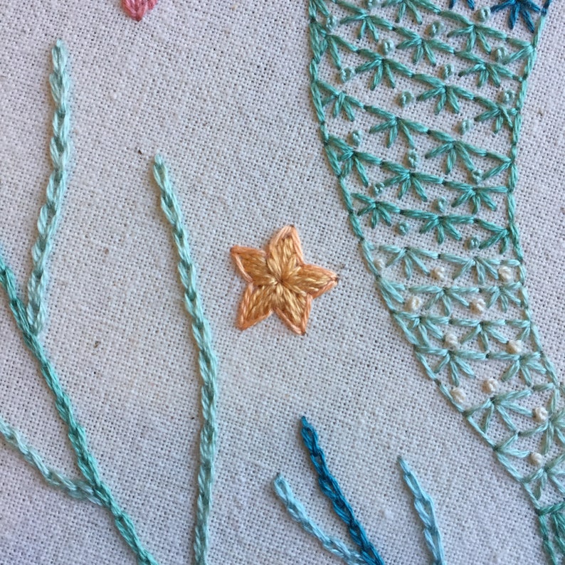 Mermaid garden hand embroidery pattern PDF | Etsy