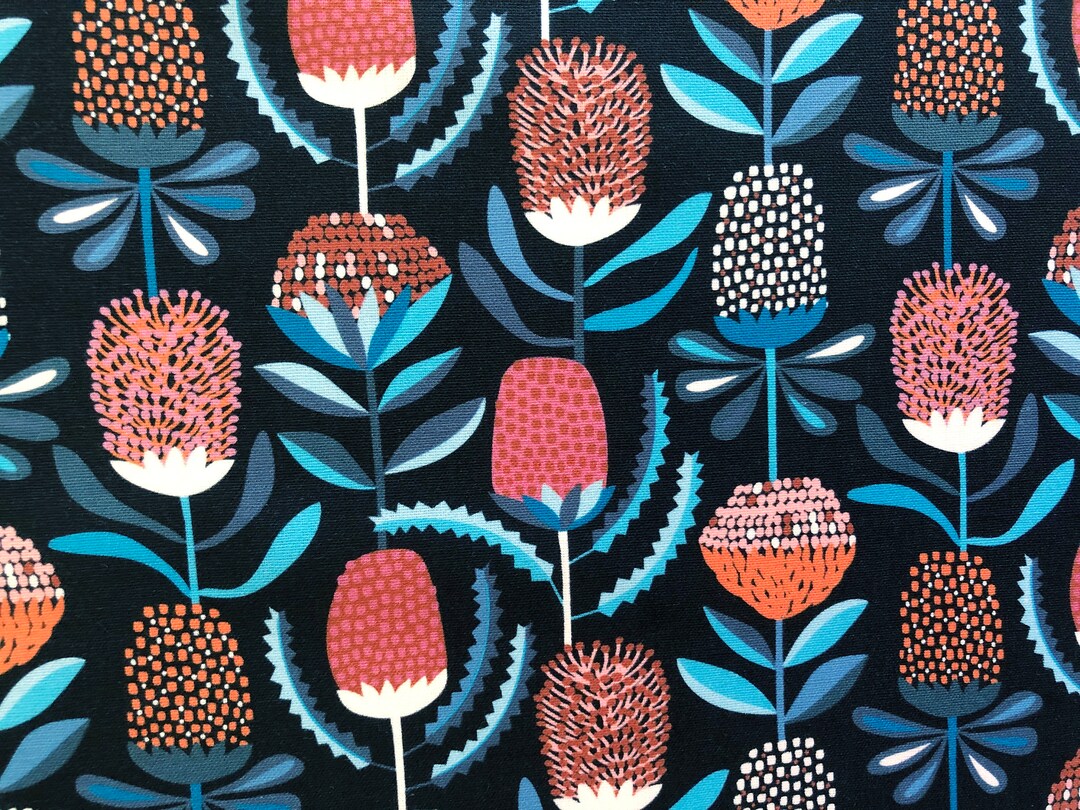 Banksia Floral Cotton Fabric: Navy Blue Australian Native Print - Etsy