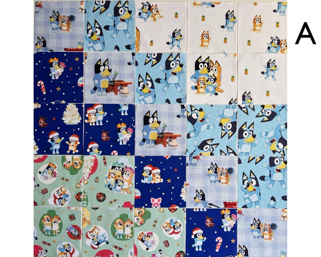 Bluey Family Friend Cotton Fabric Squares, 4 Inch Square Quilting ...