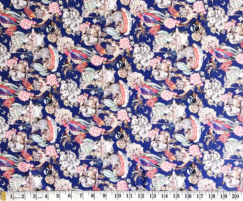 May Gibbs Gumnut Babies Organic Cotton Fabric, Navy Blue Australian ...