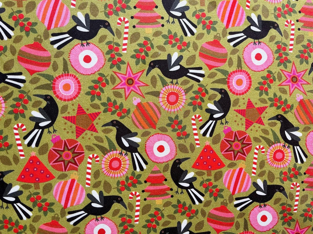Christmas Magpie Cotton Fabric: Australian Bird & Gum Flower Print - Etsy