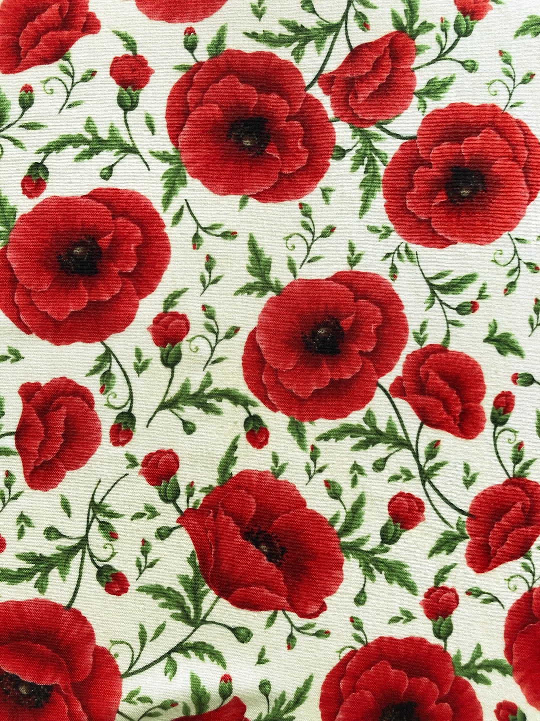 Red Poppy Vine Cotton Fabric: Floral Print Quilting Material - Etsy