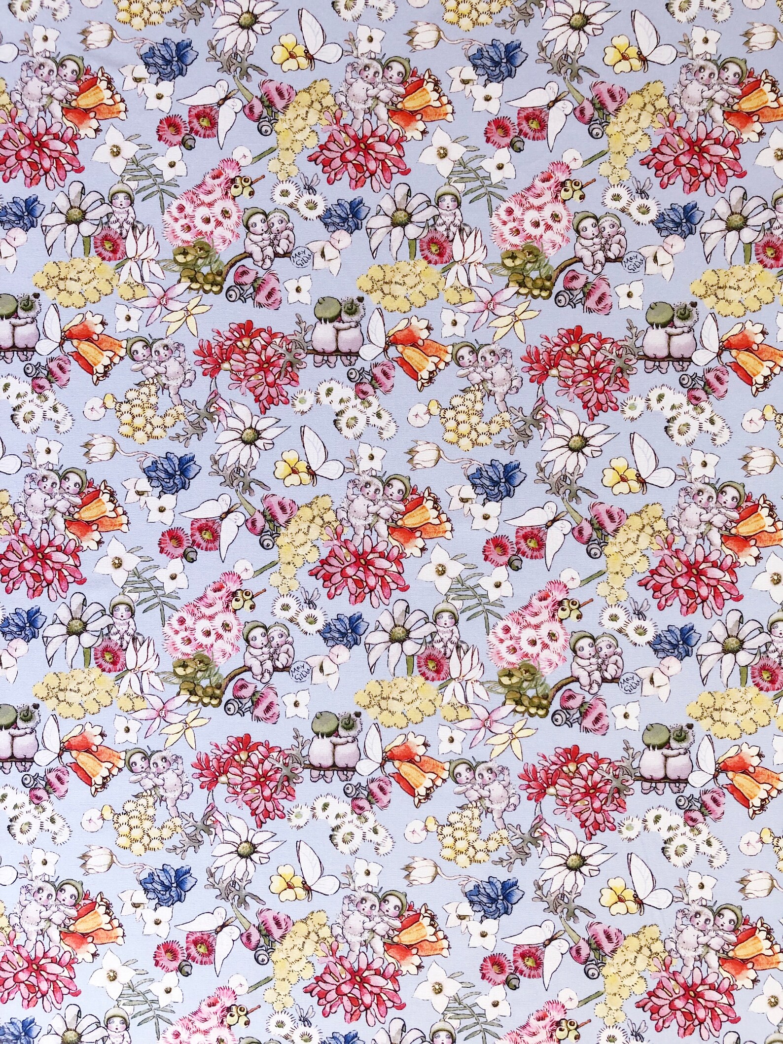 May Gibbs Gumnut Babies Friends Blue Floral Quilting Organic - Etsy