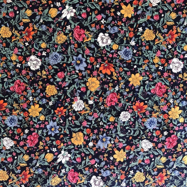 Navy Floral Fabric - Etsy
