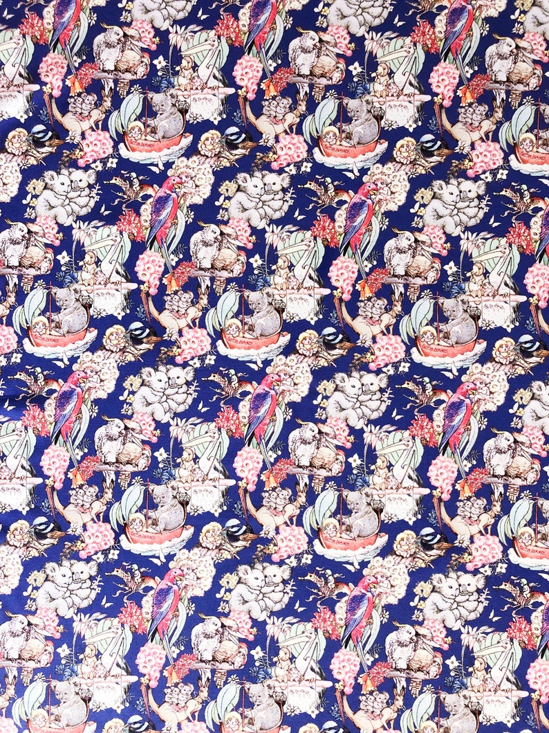 May Gibbs Gumnut Babies Organic Cotton Fabric, Navy Blue Australian ...
