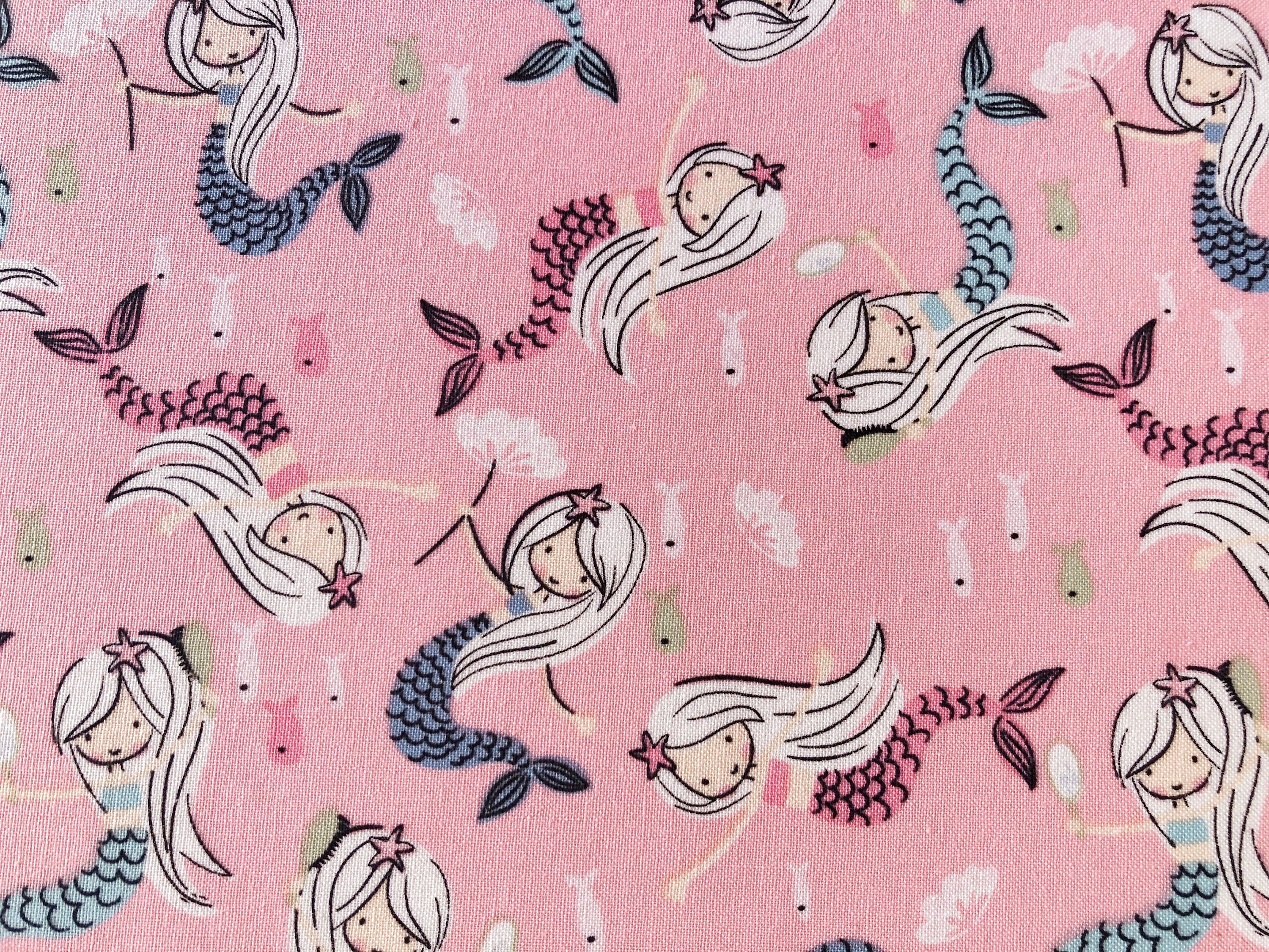 Mermaid in the pink sea quilting cotton fabric by 1/4 or 1/2 yard Fat ...