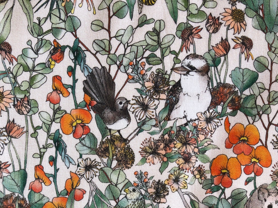 Ringtail Possum Cotton Fabric: Australian Animal Floral Print, Quilting ...