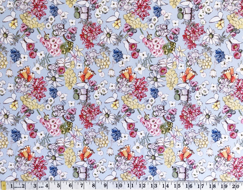 May Gibbs Gumnut Babies Friends Blue Floral Quilting Organic - Etsy