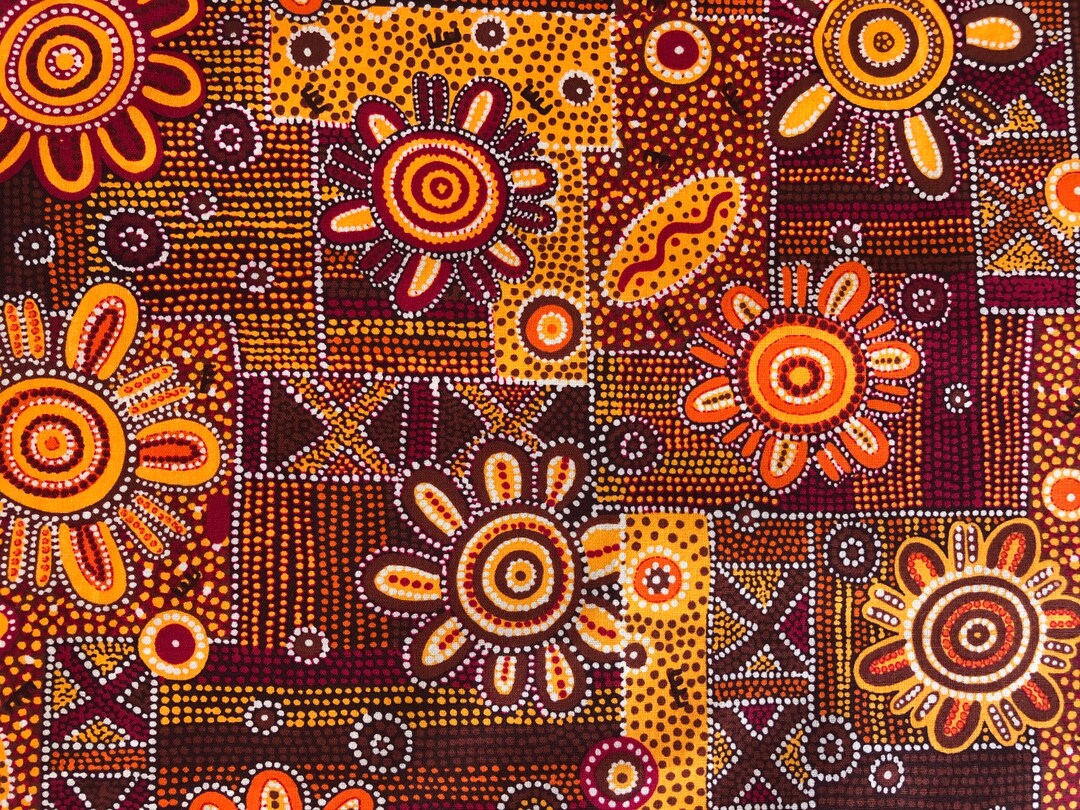 Jijaka Spinifex Aboriginal Fabric - Indigenous Art Cotton - Orange ...